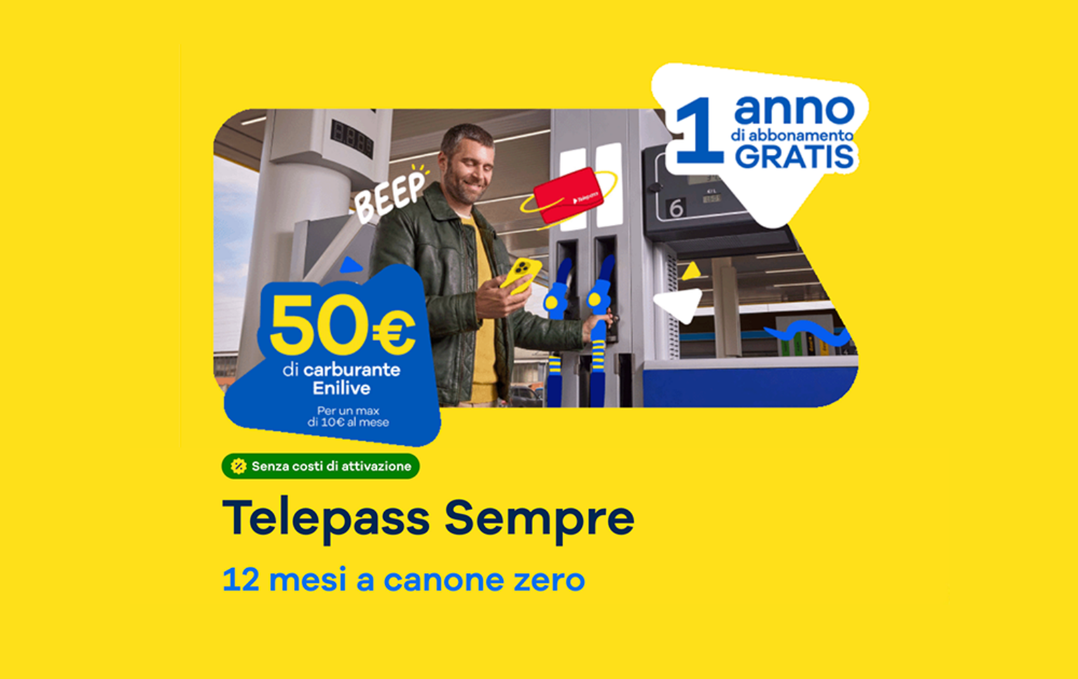 Telepass 12 mesi GRATIS + 50€ di carburante OMAGGIO | Tariffando